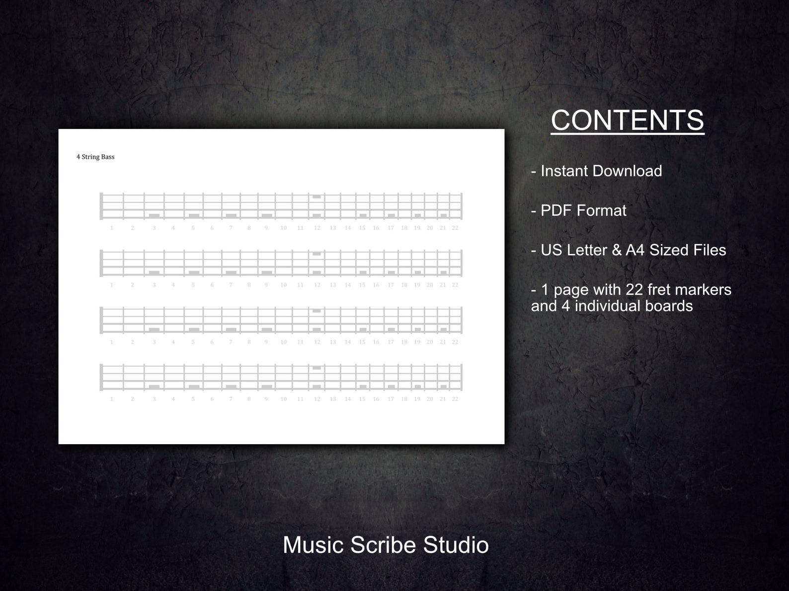 4 String Printable Bass Blank Fretboard With 22 Frets. - Etsy