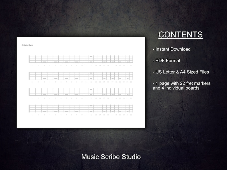 4 String Printable Bass Blank Fretboard With 22 Frets. - Etsy 4 String Printable Bass Blank Fretboard With 22 Frets. - Etsy