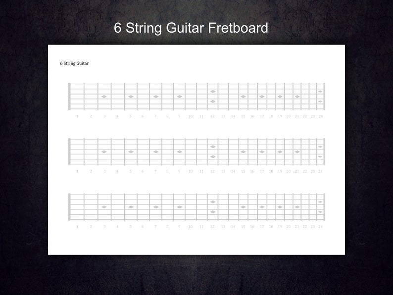 6 String Printable Guitar Blank Fretboard With 24 Frets. - Etsy