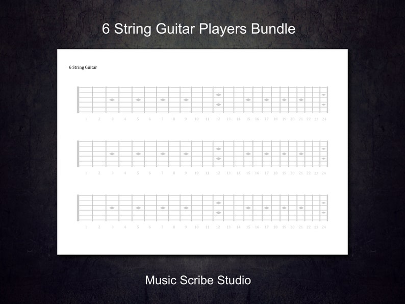 6 String Printable Guitar Players Bundle, Blank Fretboards and Chord ...