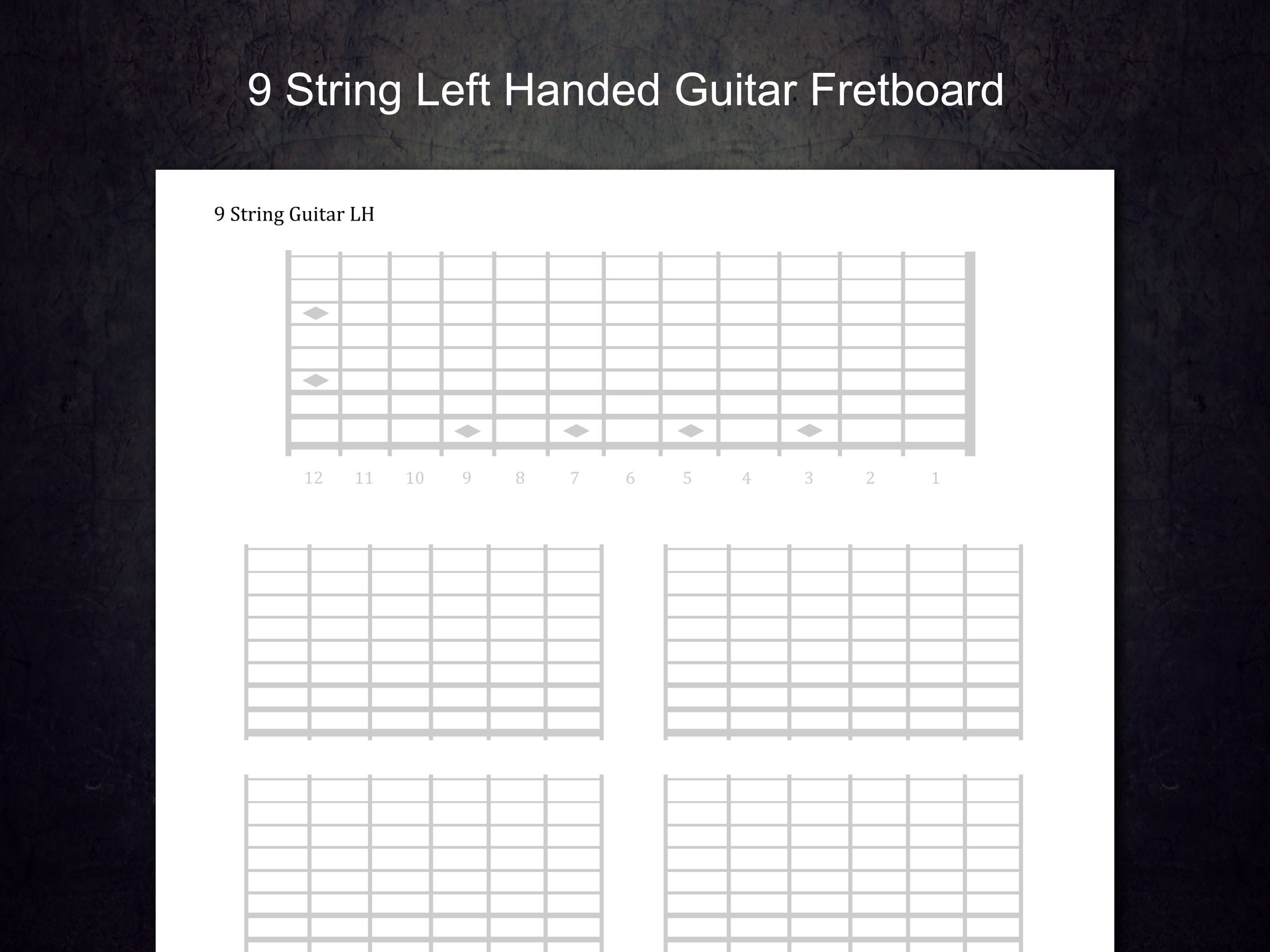 9 String Printable Left Handed Guitar Blank Fretboard. - Etsy