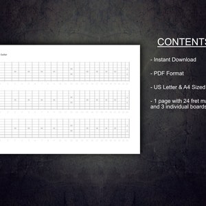 8 String Printable Guitar Blank Fretboard With 24 Frets. - Etsy