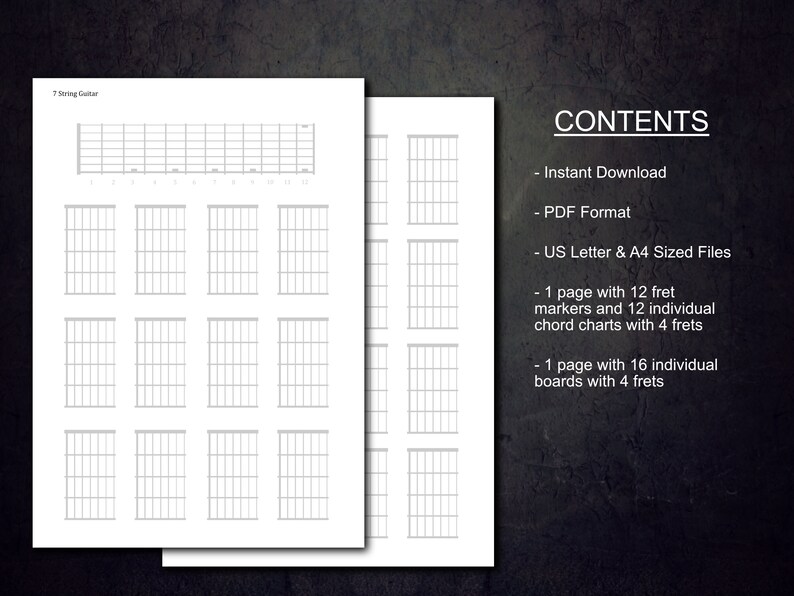 7 String Printable Guitar Blank Chord Charts. - Etsy