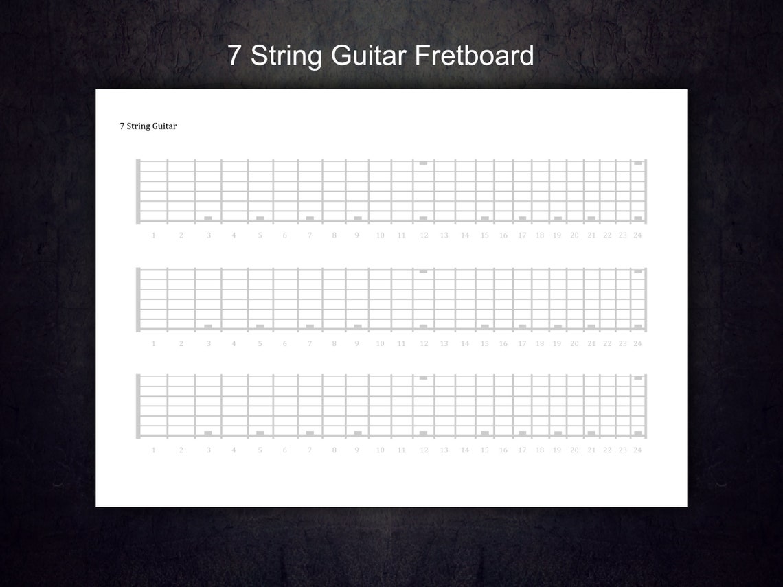 7 String Printable Guitar Blank Fretboard With 24 Frets. - Etsy
