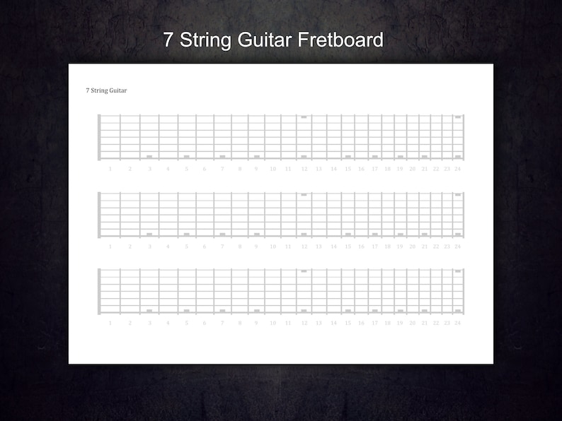 7 String Printable Guitar Blank Fretboard With 24 Frets. - Etsy