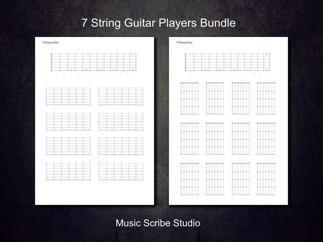 7 String Printable Guitar Players Bundle, Blank Fretboards and Chord ...