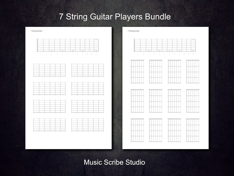 7 String Printable Guitar Players Bundle, Blank Fretboards and Chord ...