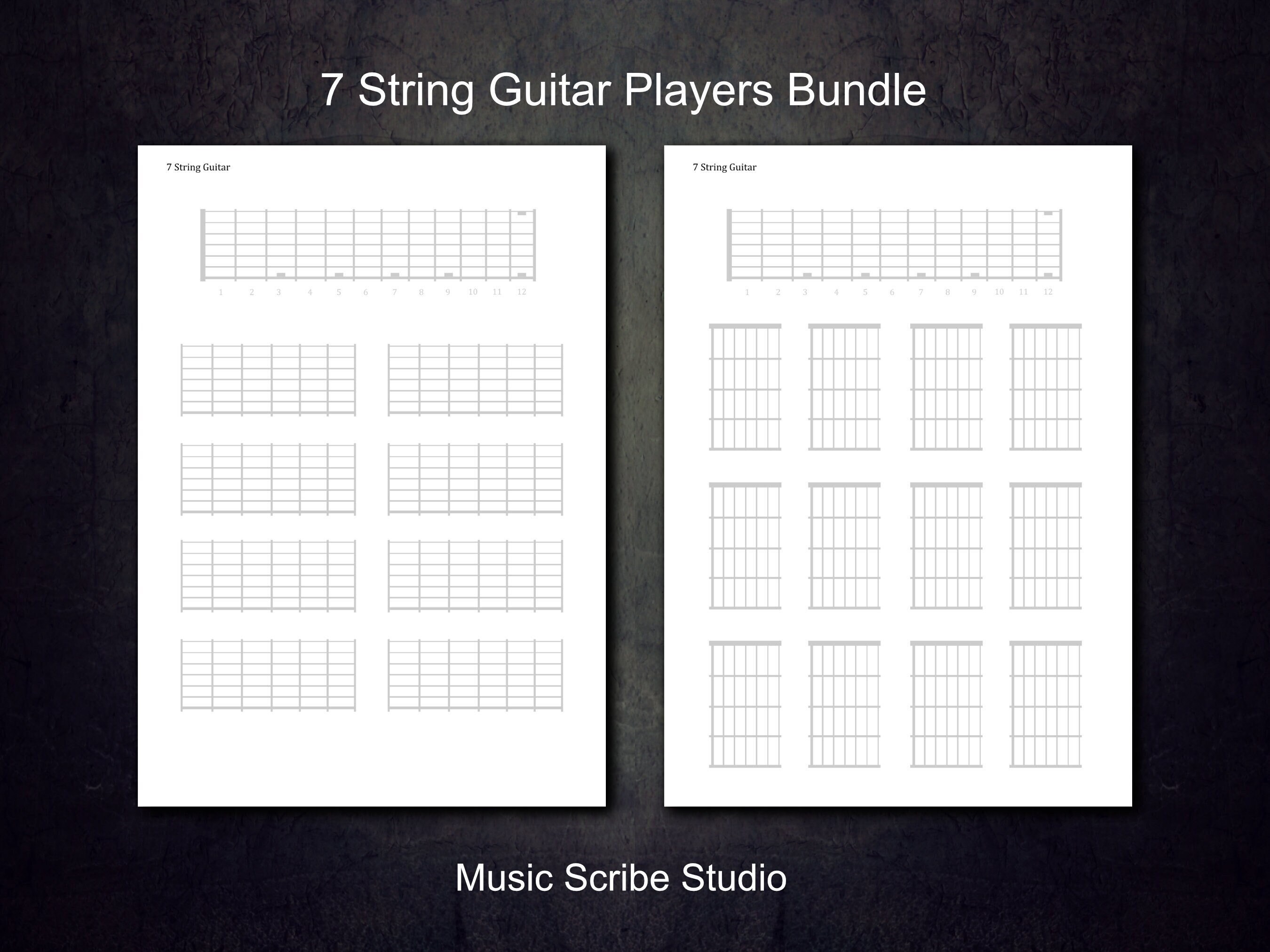 7 String Printable Guitar Players Bundle, Blank Fretboards and Chord ...