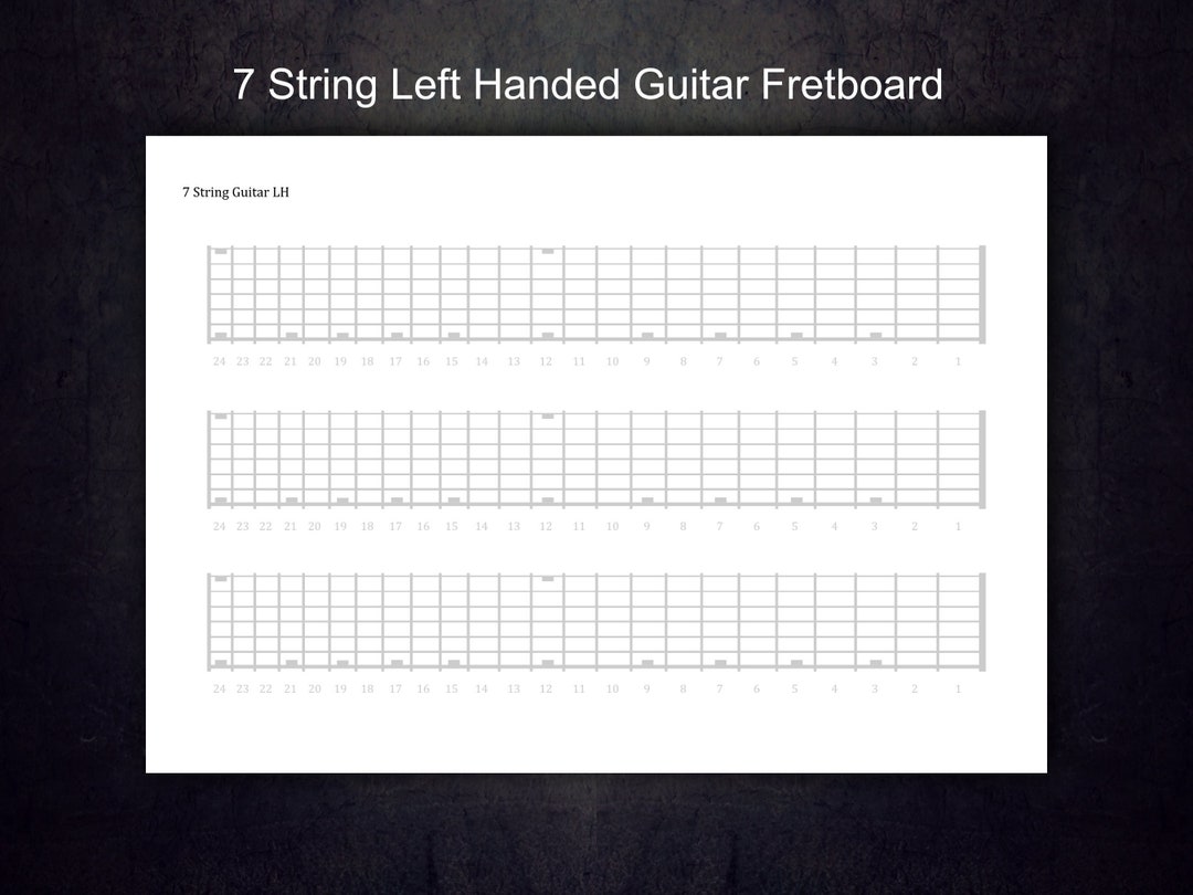 7 String Printable Left Handed Guitar Blank Fretboard With 24 Frets. - Etsy