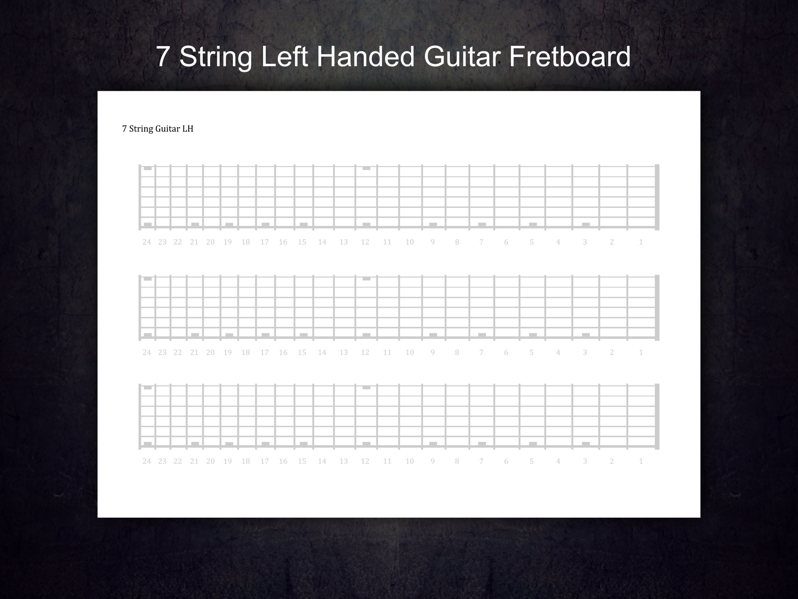 7 String Printable Left Handed Guitar Blank Fretboard With 24 Frets. - Etsy