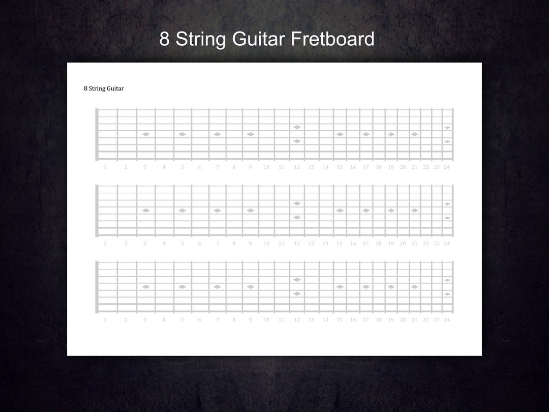 8 String Printable Guitar Blank Fretboard With 24 Frets. - Etsy