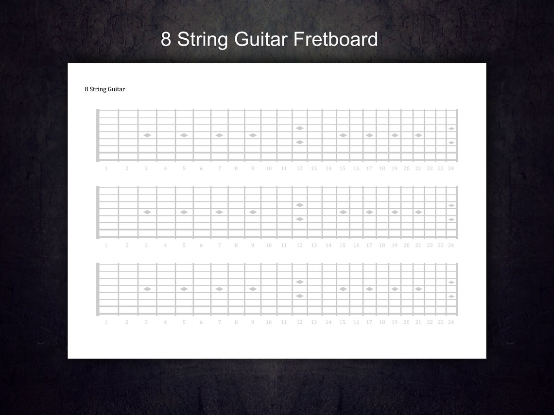 8 String Printable Guitar Blank Fretboard With 24 Frets. - Etsy