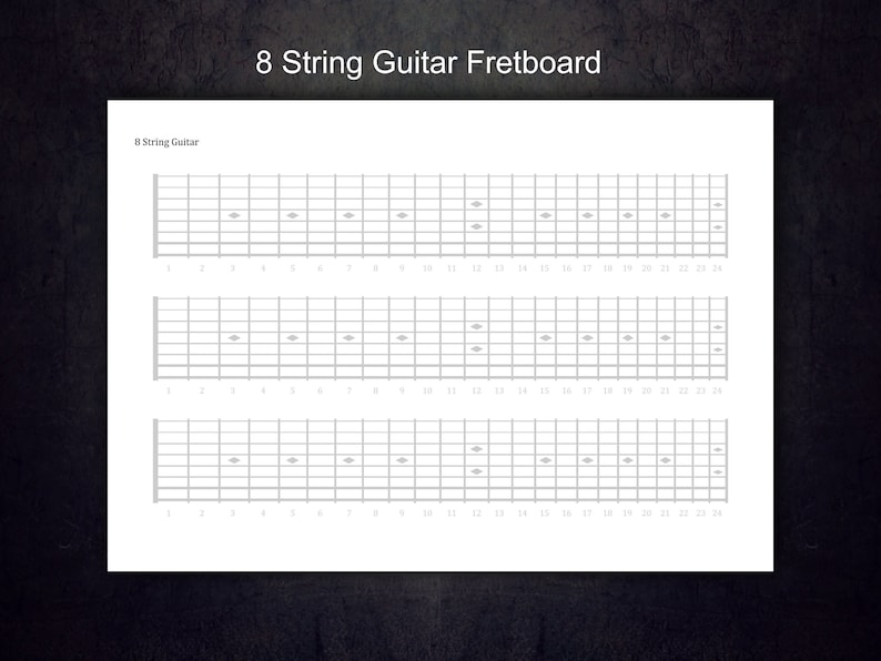 8 String Printable Guitar Blank Fretboard With 24 Frets. - Etsy