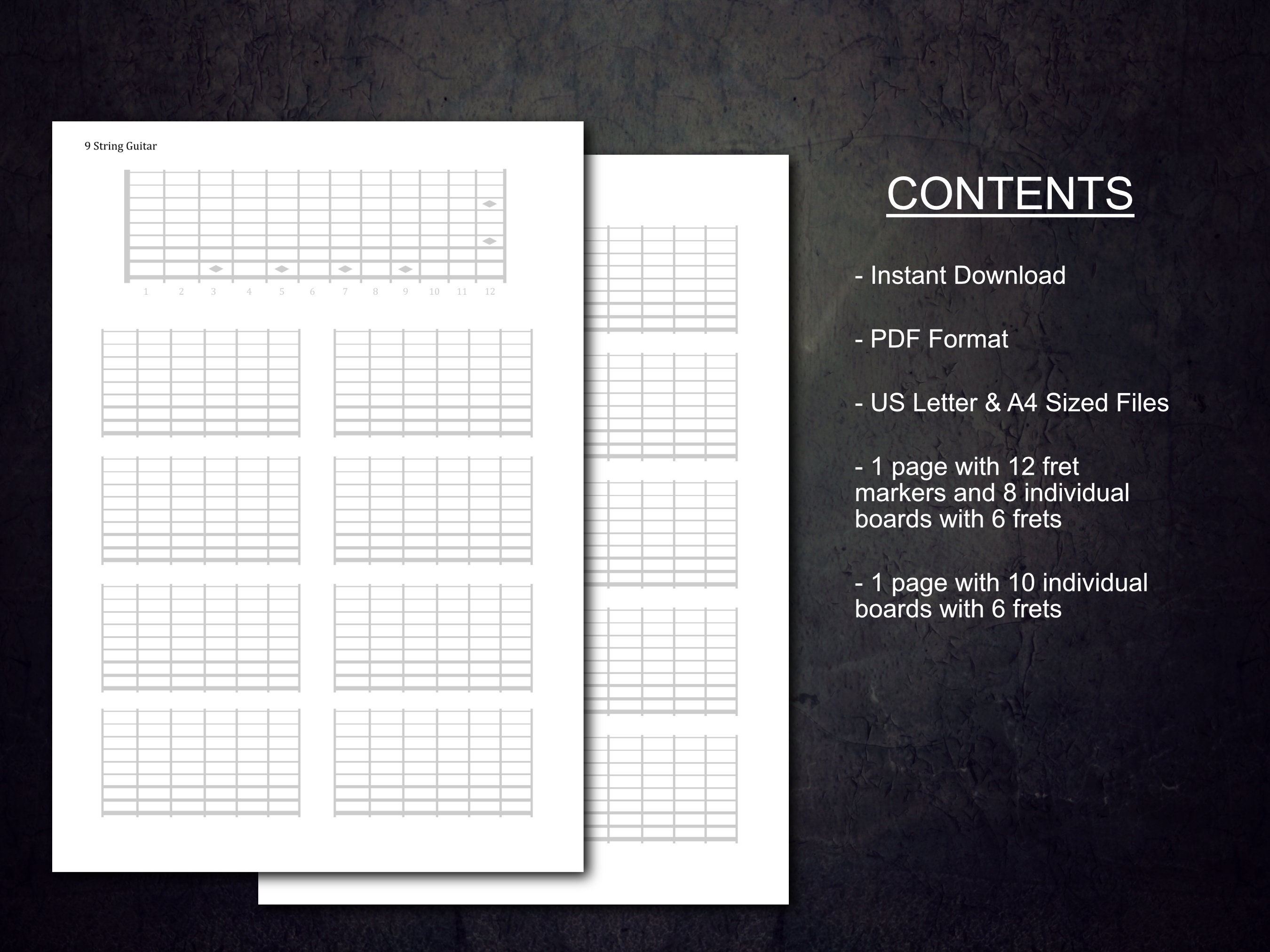 9 String Printable Guitar Blank Fretboard. - Etsy