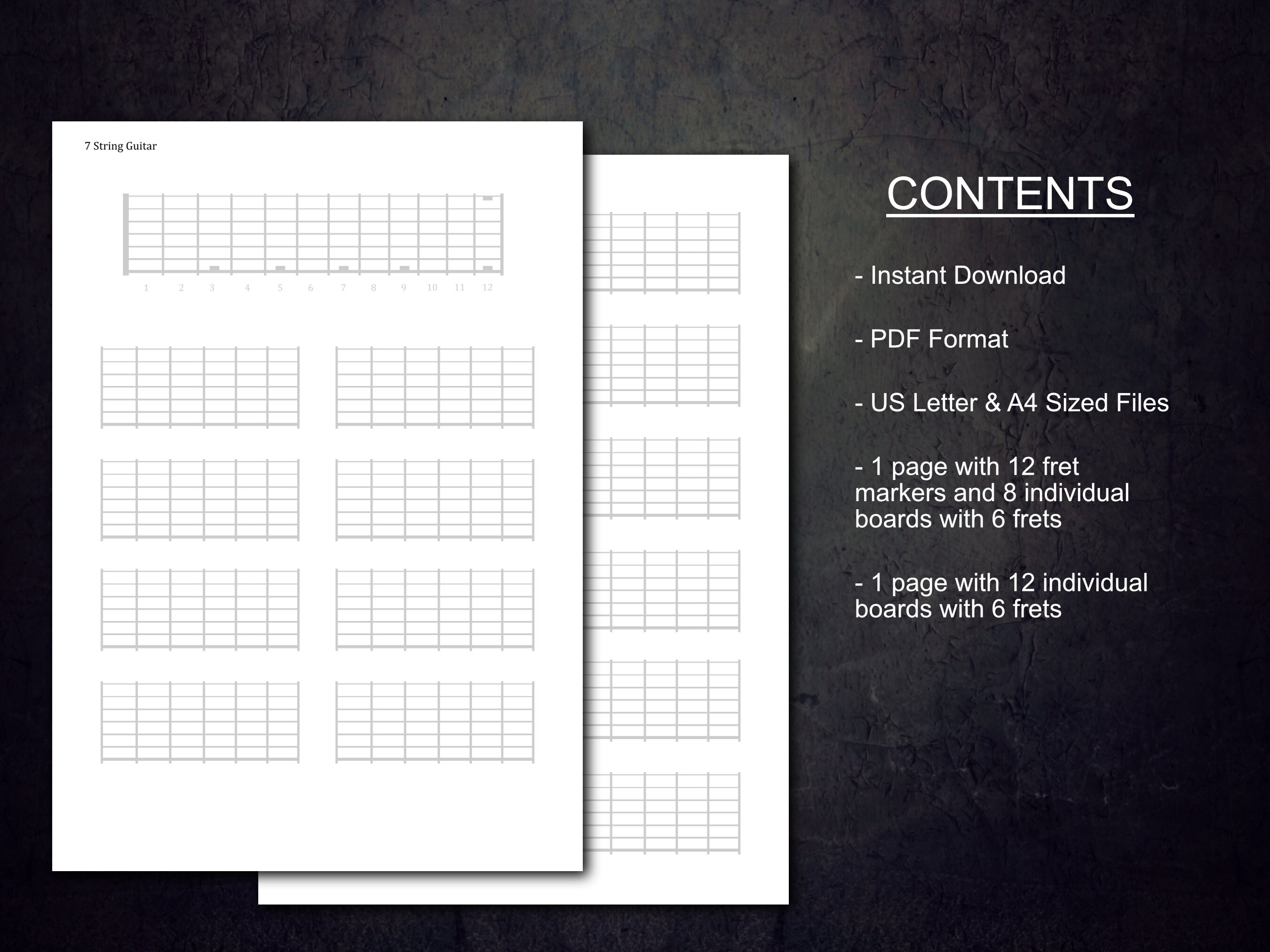 7 String Printable Guitar Blank Fretboard. - Etsy