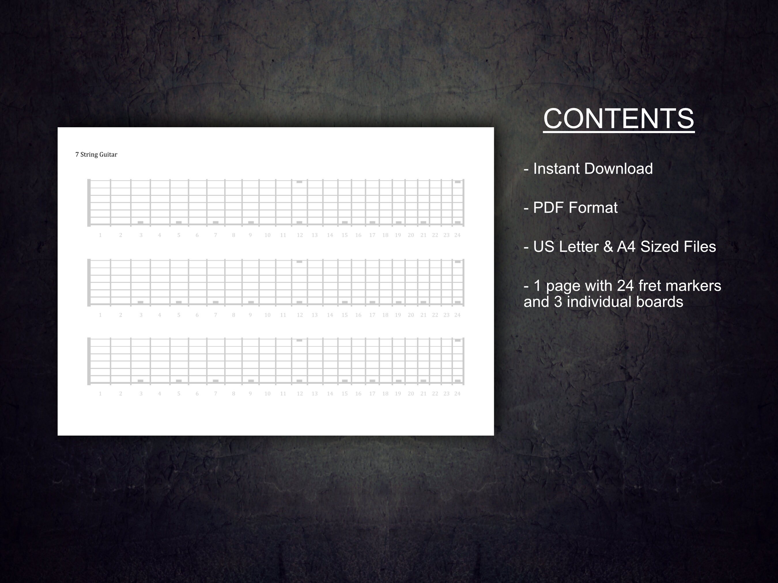 7 String Printable Guitar Blank Fretboard With 24 Frets. - Etsy