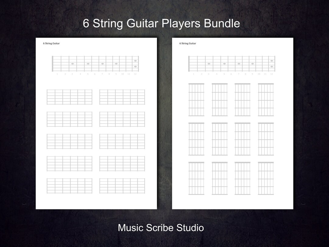 6 String Printable Guitar Players Bundle, Blank Fretboards and Chord ...