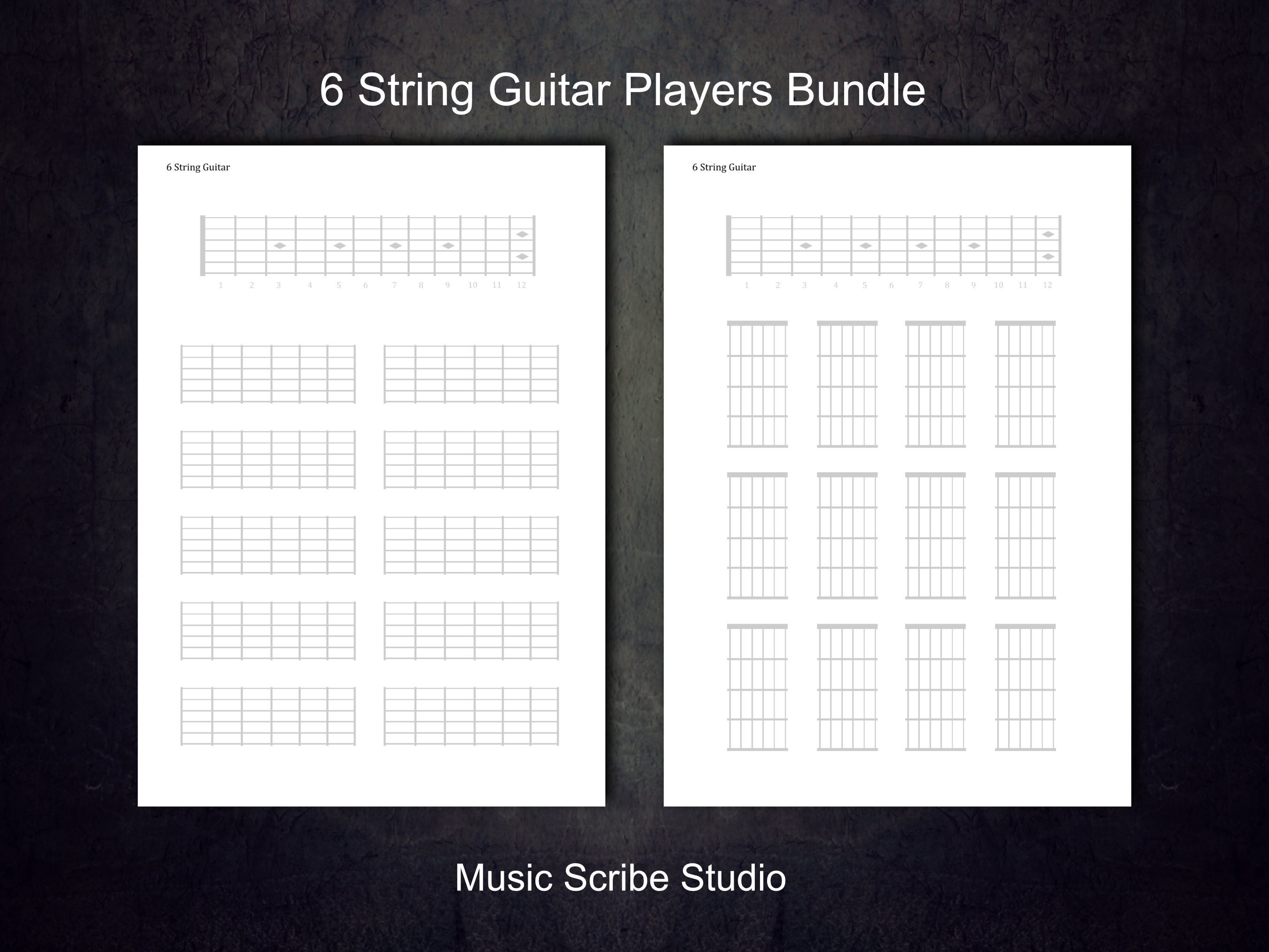 6 String Printable Guitar Players Bundle, Blank Fretboards and Chord ...