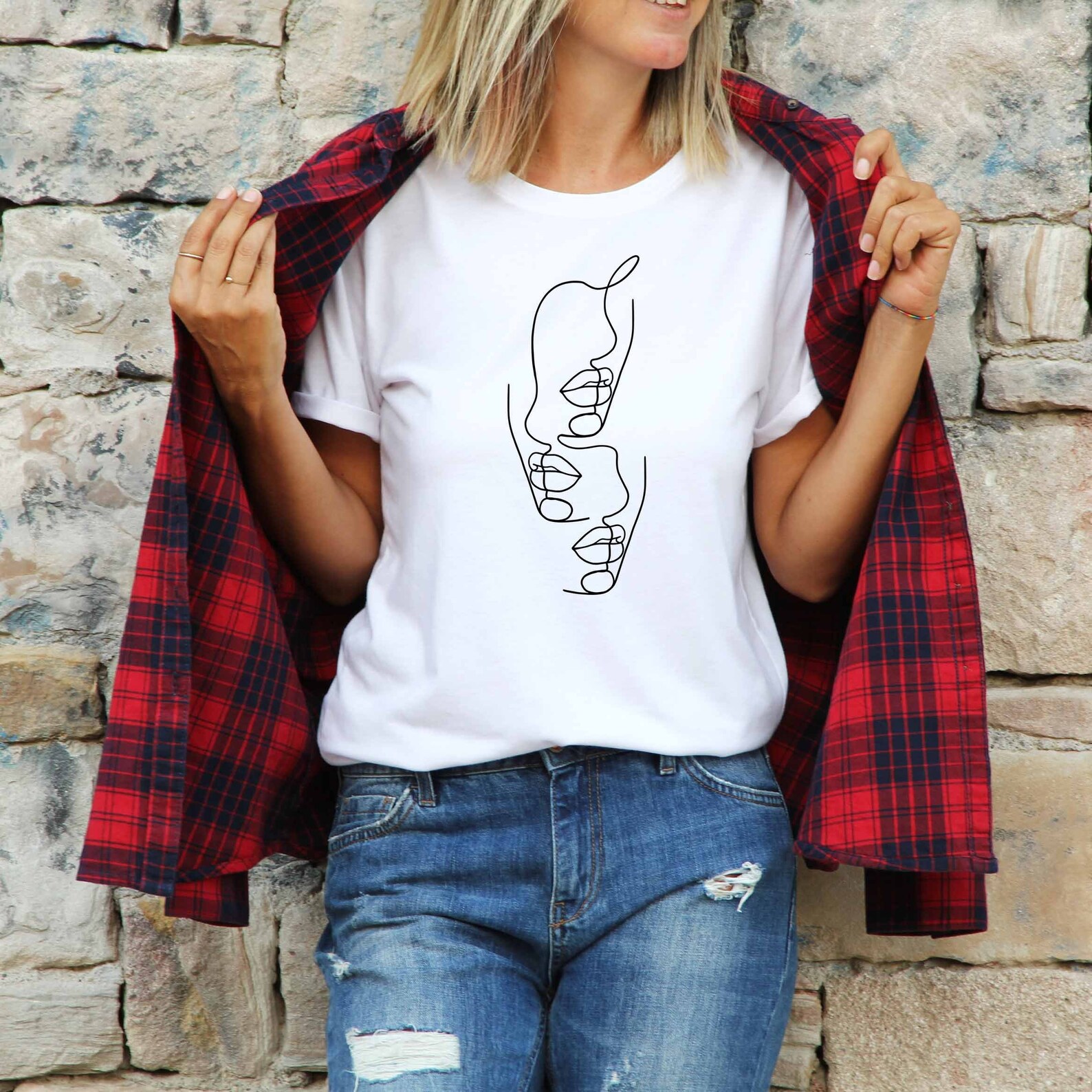 Abstract Faces Shirt, Abstract Design T-shirt, Boho Art Shirt, Line Art ...