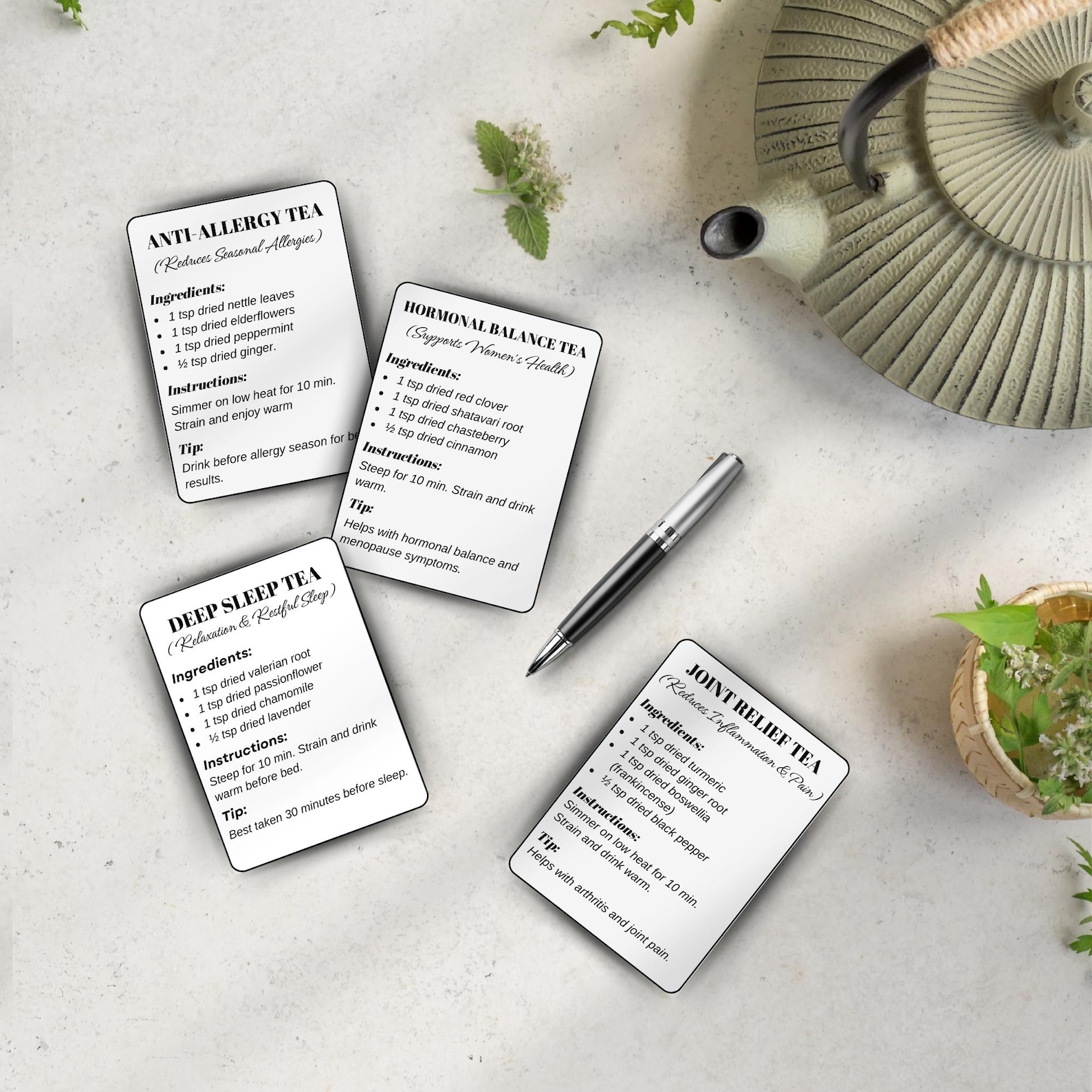 Herbal Tea Recipe Cards: Holistic Wellness Blends (printable PDF) - Etsy