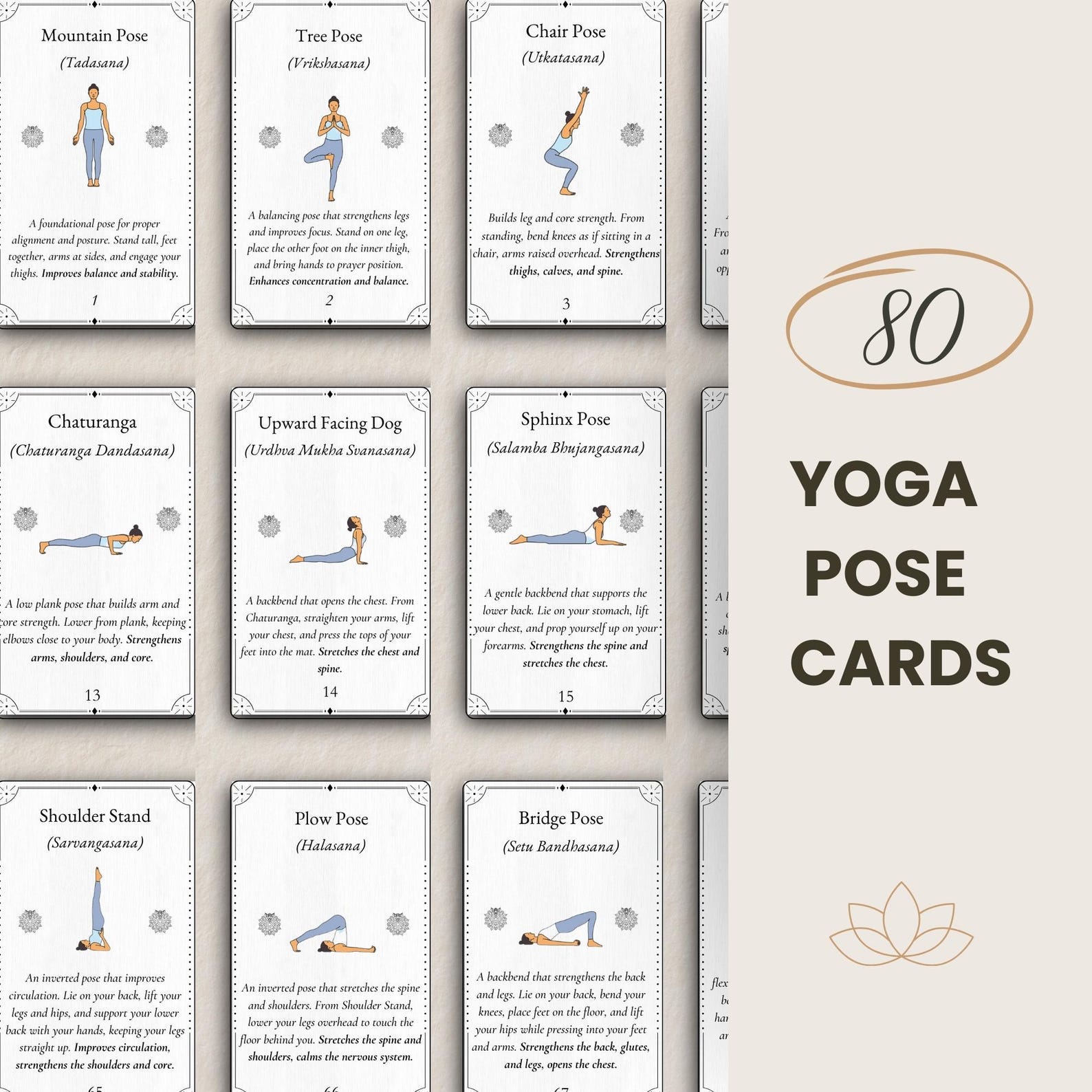 80 Printable Yoga Pose Cards: Beginner to Advanced (PDF) - Etsy