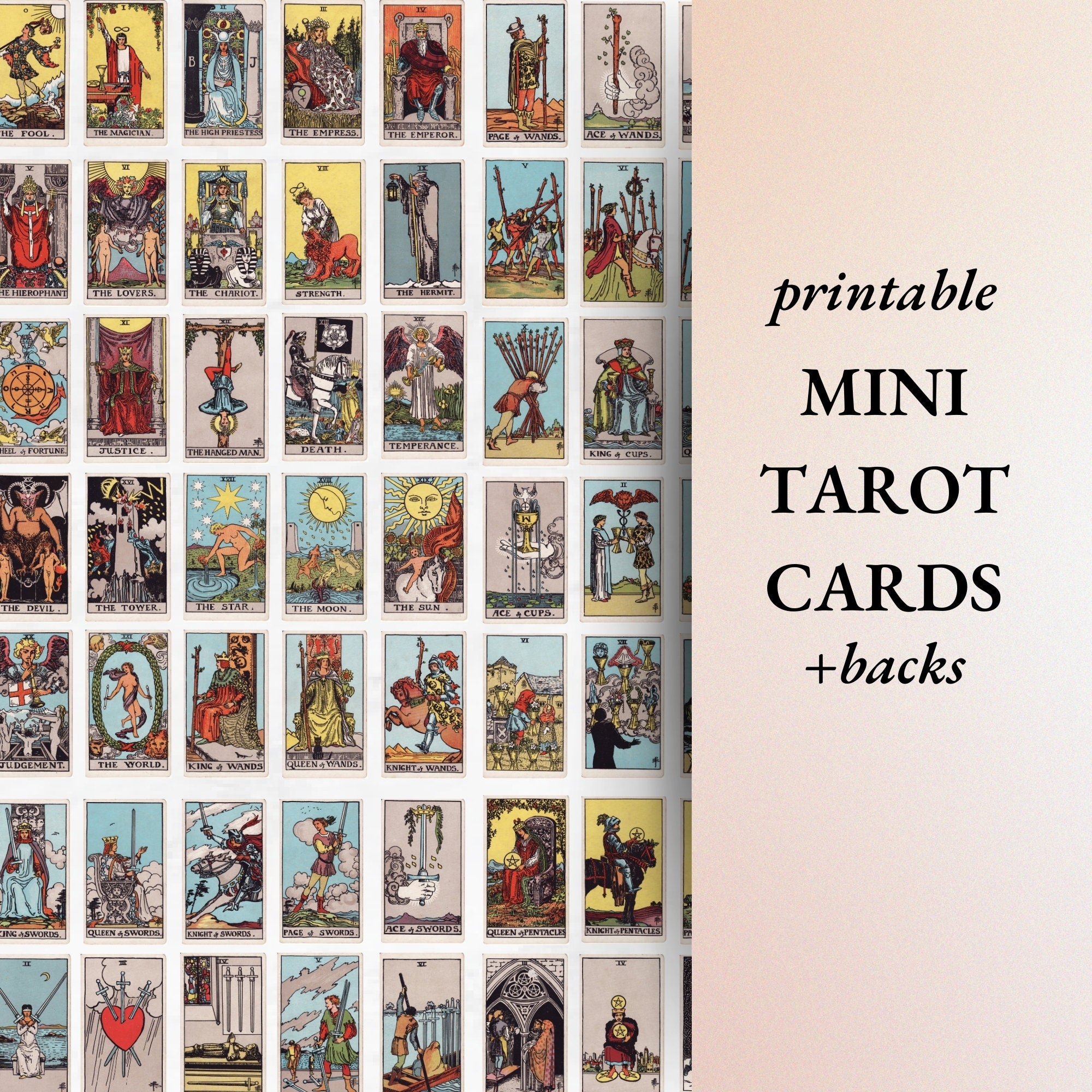 Mini Tarot Cards, Miniature Tarot Deck, Printable Tarot Cards, 78 ...
