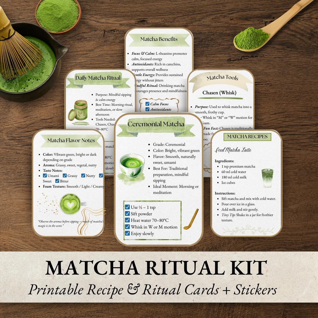 Matcha Ritual Kit – Printable Matcha Recipe Cards | 20 Aesthetic Cards ...