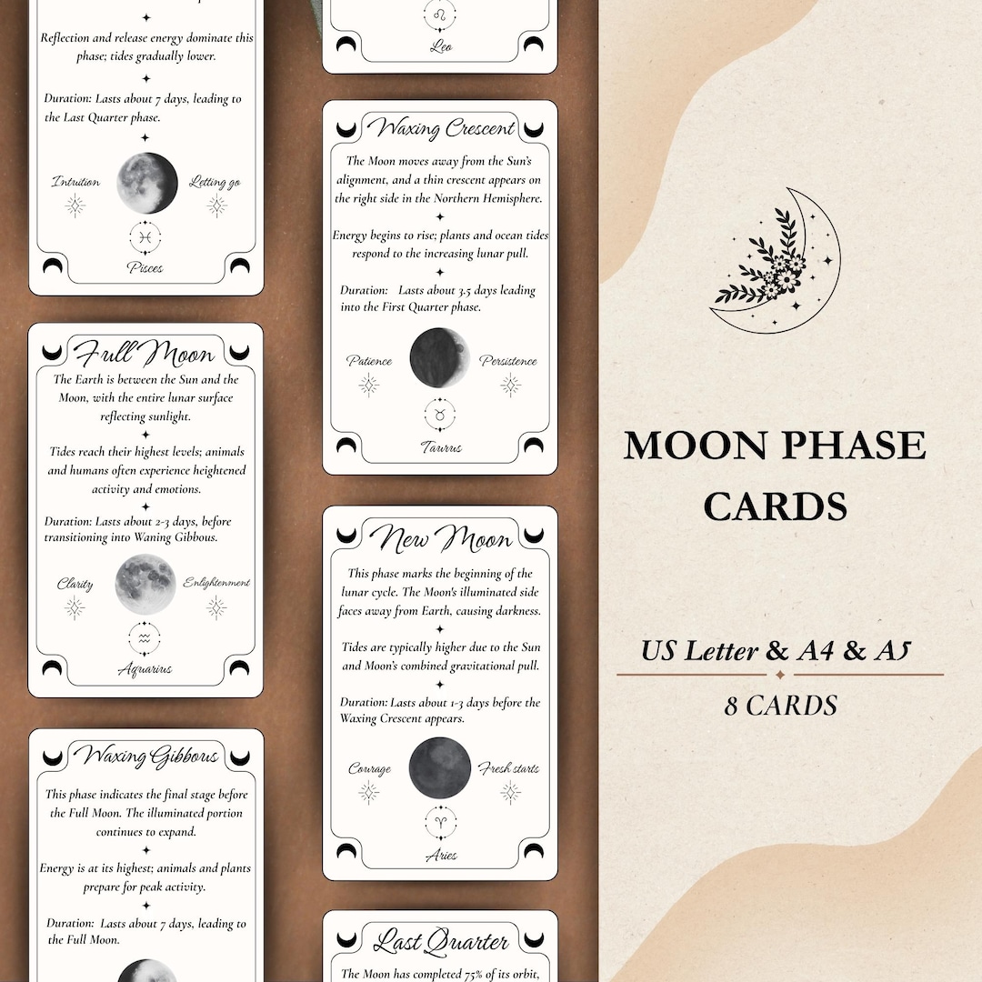 Moon Phase Cards: Lunar Cycle Astrology Guide (digital Download) - Etsy