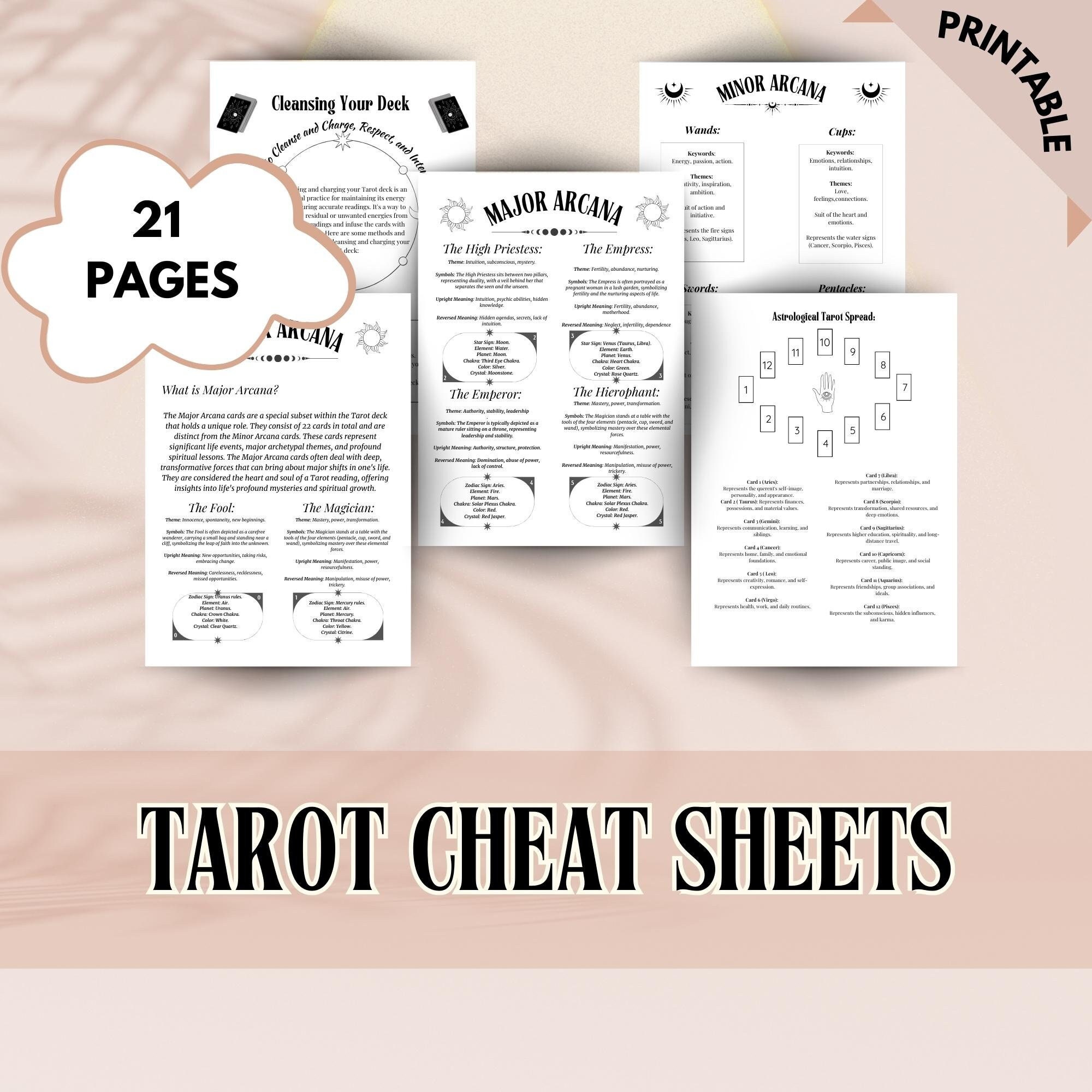 Tarot Cheat Sheets, Tarot Cheat Sheet, Tarot Cheat Sheet Set, Tarot ...