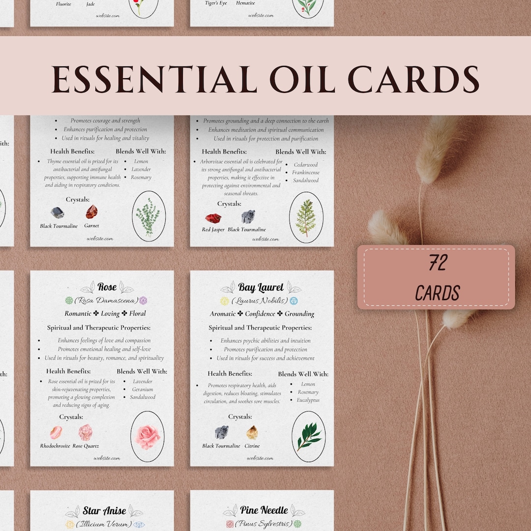 72 Essential Oil Cards: Aromatherapy Guide, Crystal Herb Blends ...