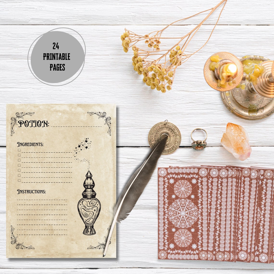 Potions Grimoire Pages, Book of Shadow Pages, Printable Witchcraft ...