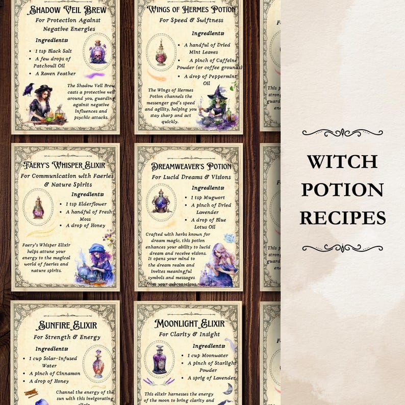 Witch Potion Recipe Cards: Grimoire Pages (PDF) - Etsy