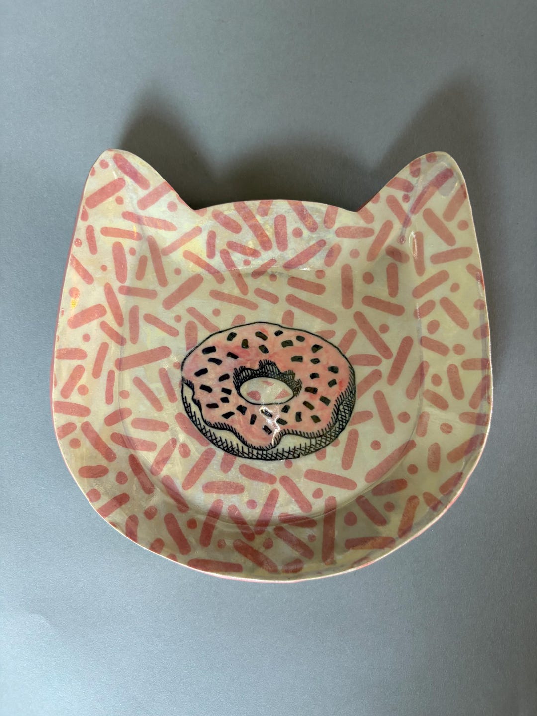 Ceramic Cat Face Shaped Dish With Whimsical Sprinkles and Donut ...