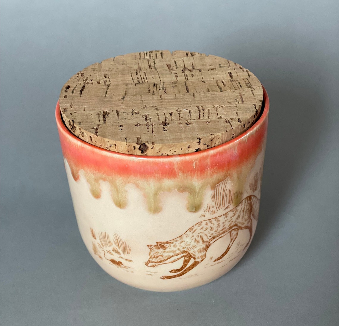 Playful Foxes Ceramic Jar, Natural Cork Top, Handmade Ceramic Jar, Fox ...