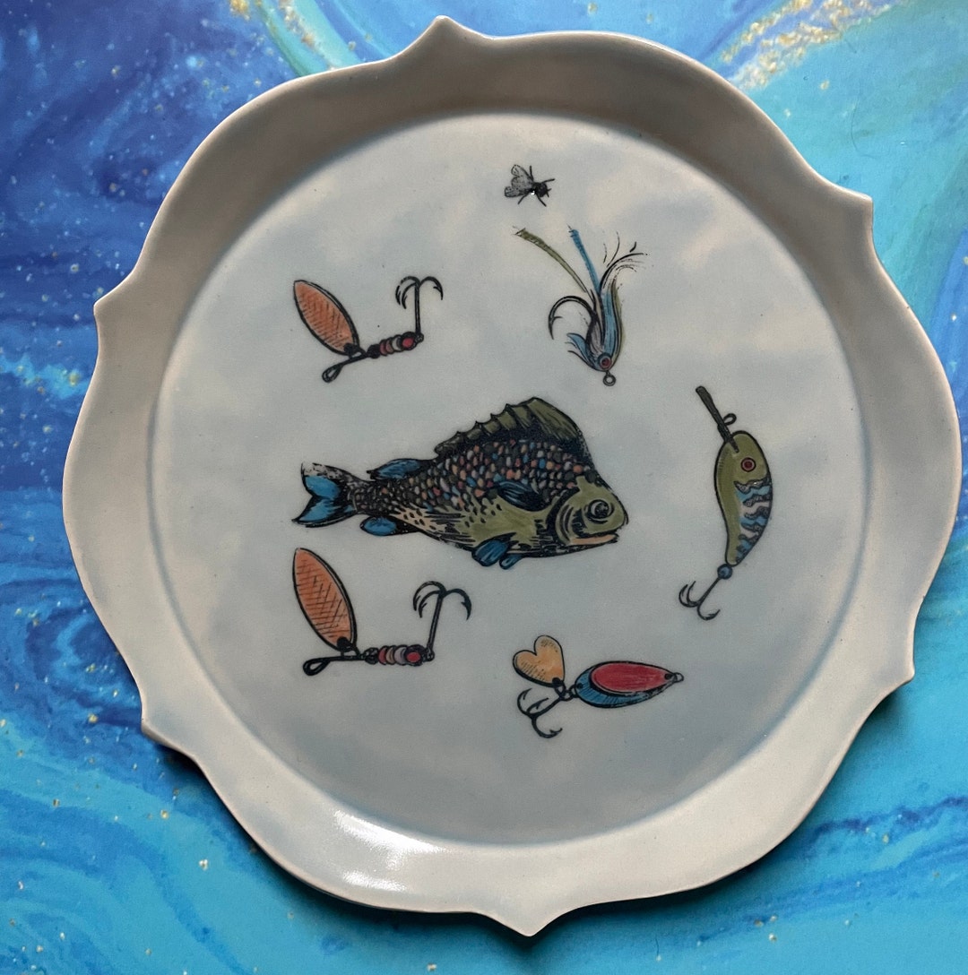 Fishing Motif Ceramic Dish Handmade /one of a Kind - Etsy