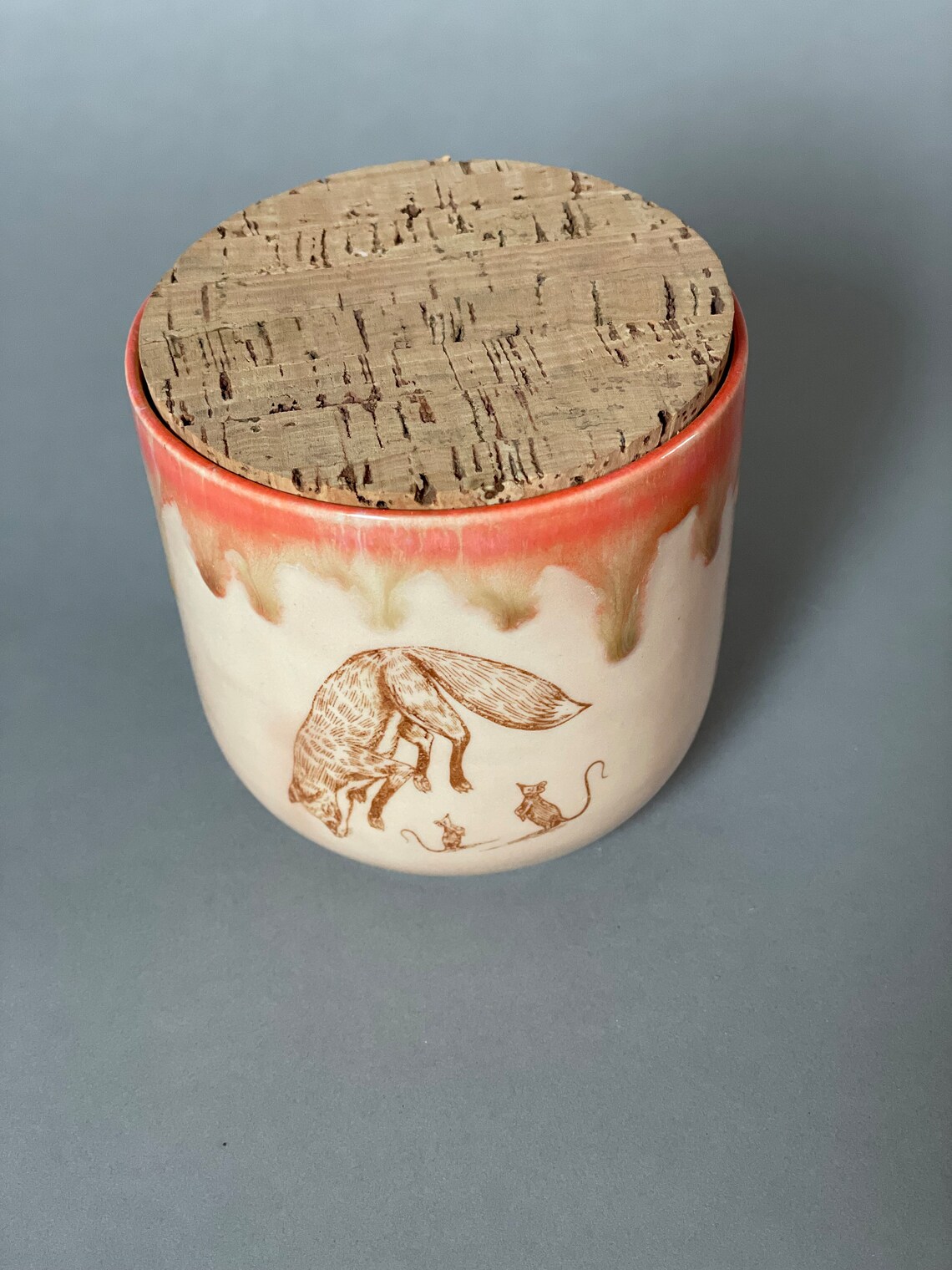 Playful Foxes Ceramic Jar, Natural Cork Top, Handmade Ceramic Jar, Fox ...