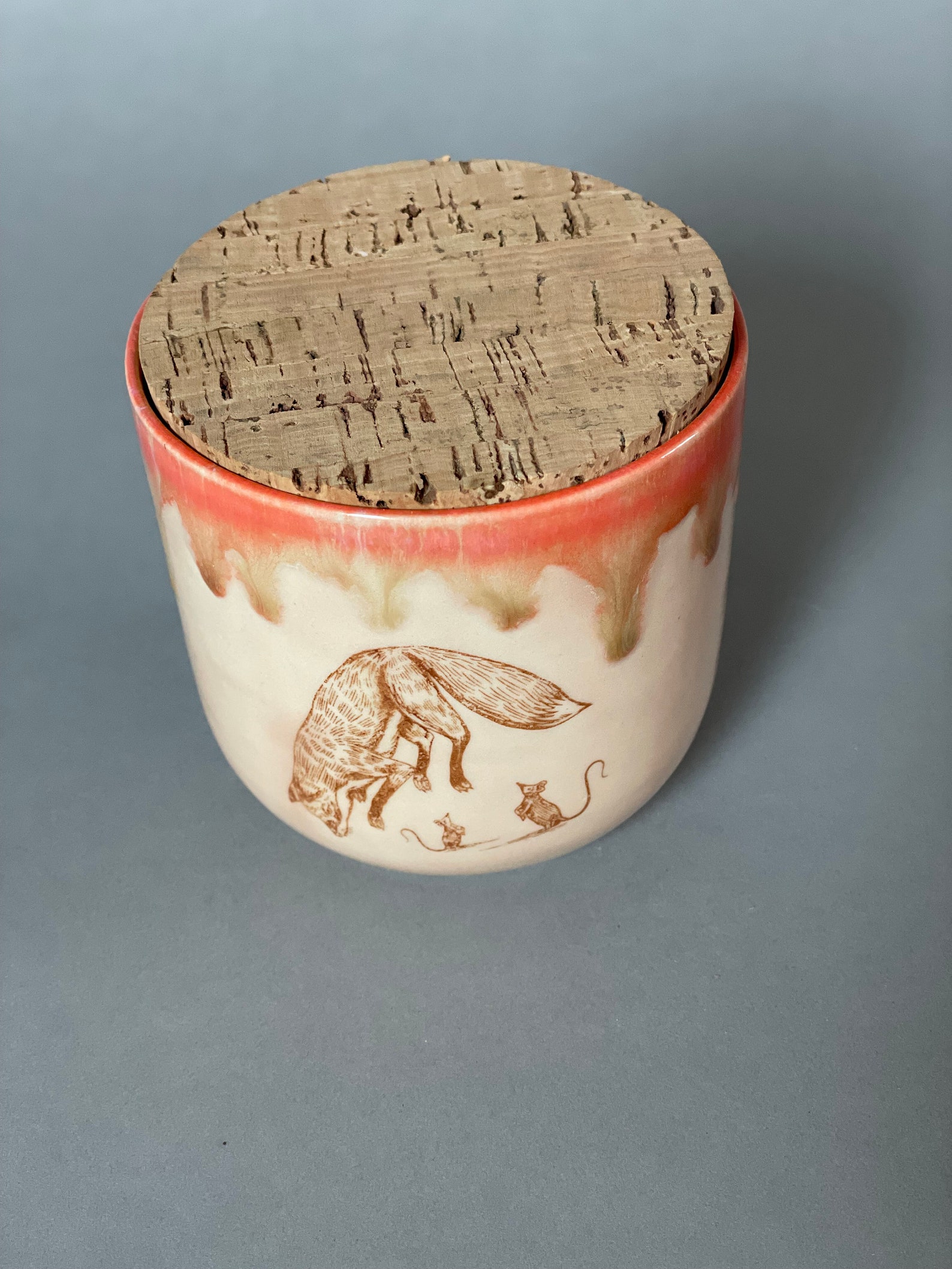 Playful Foxes Ceramic Jar, Natural Cork Top, Handmade Ceramic Jar, Fox ...