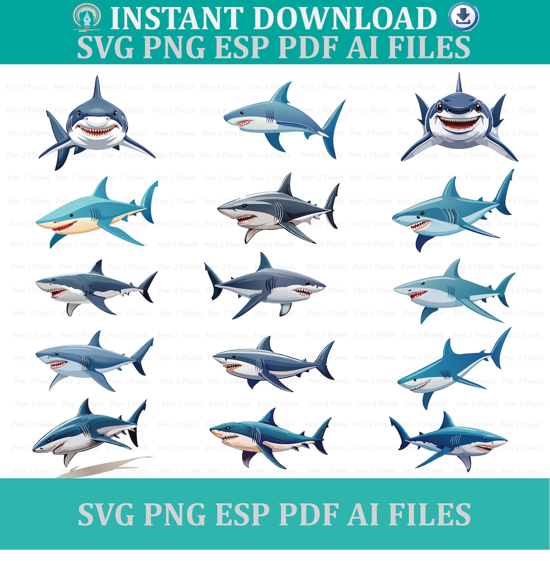 Shark Digital Download, Ocean Theme, Sea, Printable, Eps, Pdf, Png, Svg ...