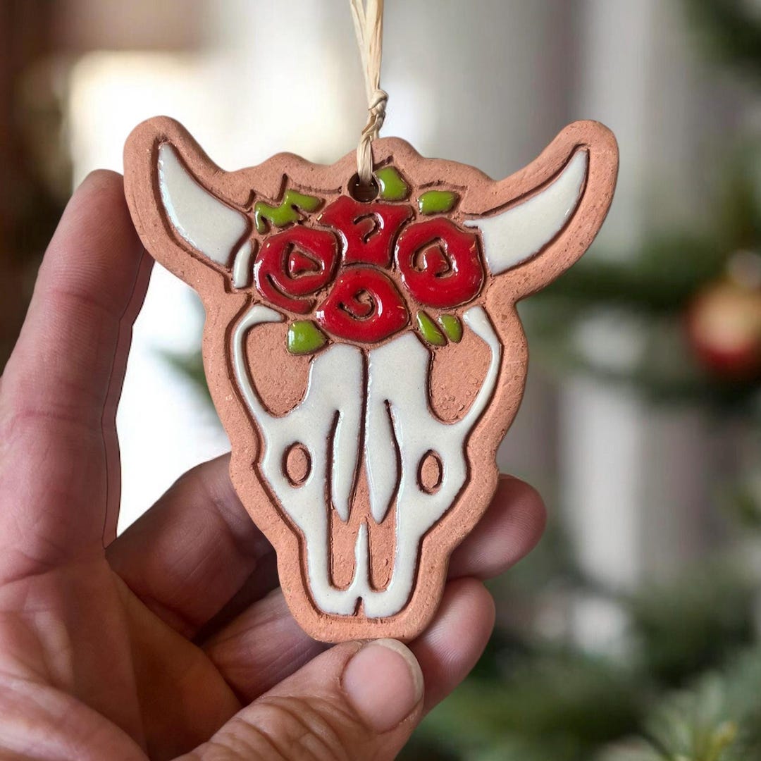 Cow Skull With Roses Ornament - Etsy