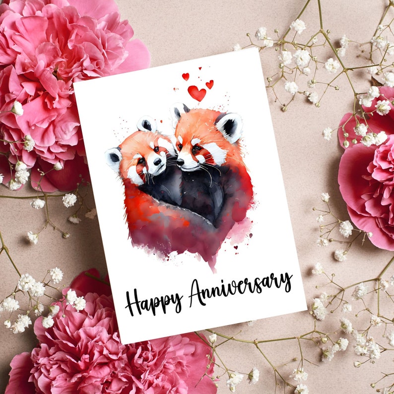 Red Panda Anniversary Printable Card, Printable Anniversary Card, 5x7 ...