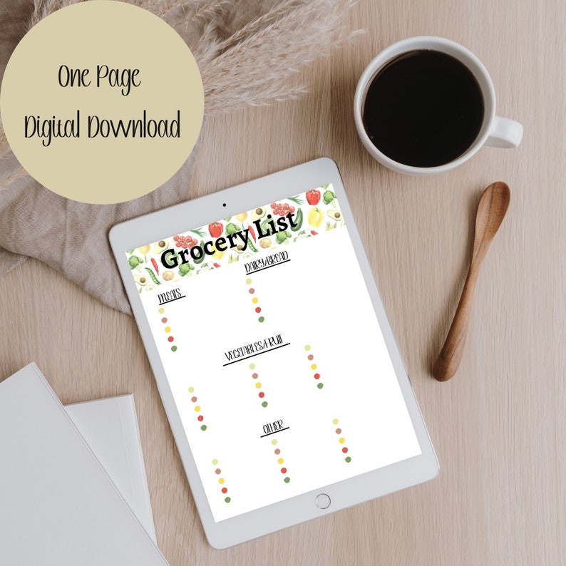 Grocery List Digital Download Checklist Food List Instant - Etsy