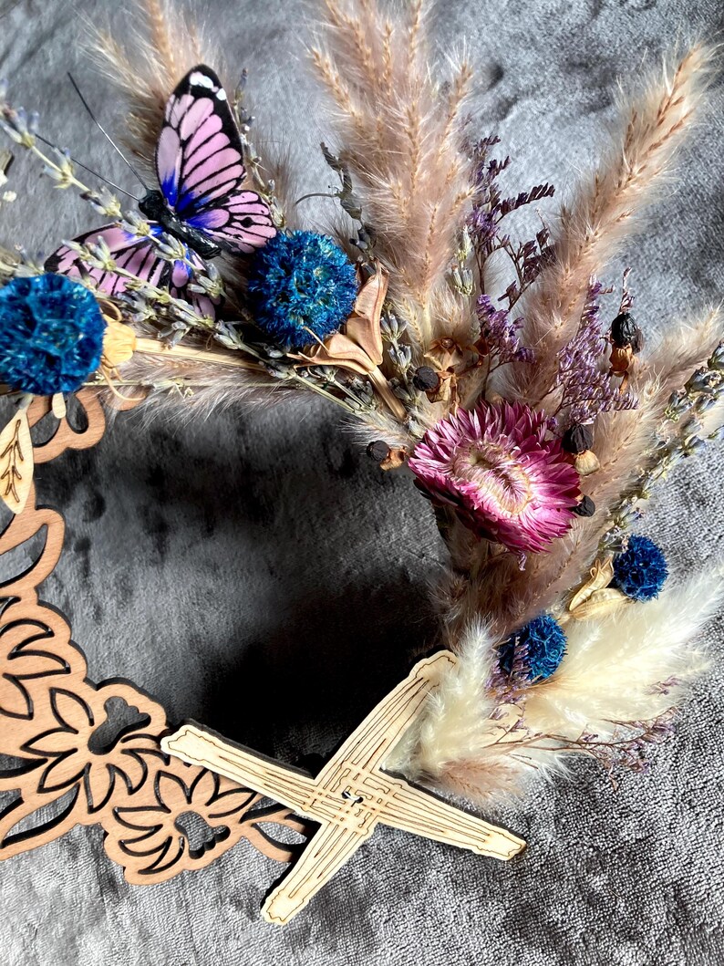 Mini Imbolc Brigid Cross Dried Flower Wreath, Midwinter Candlemas St ...