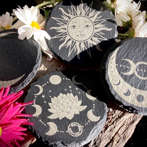 Wiccan Coasters - Sun and Moon Coasters - Occult Coasters - Celestial ...