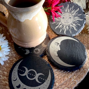 Wiccan Coasters - Sun and Moon Coasters - Occult Coasters - Celestial ...