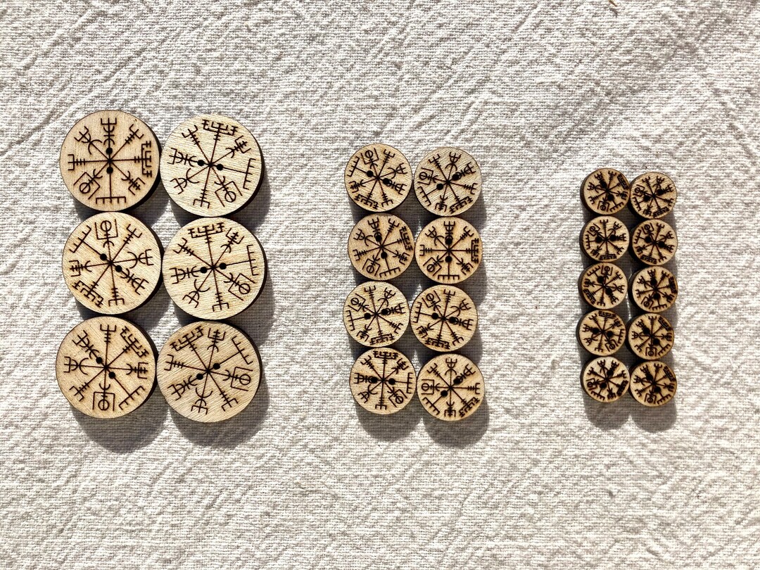 Vegvisir Button, Wayfinder Button, Nordic Compass Button, Viking ...