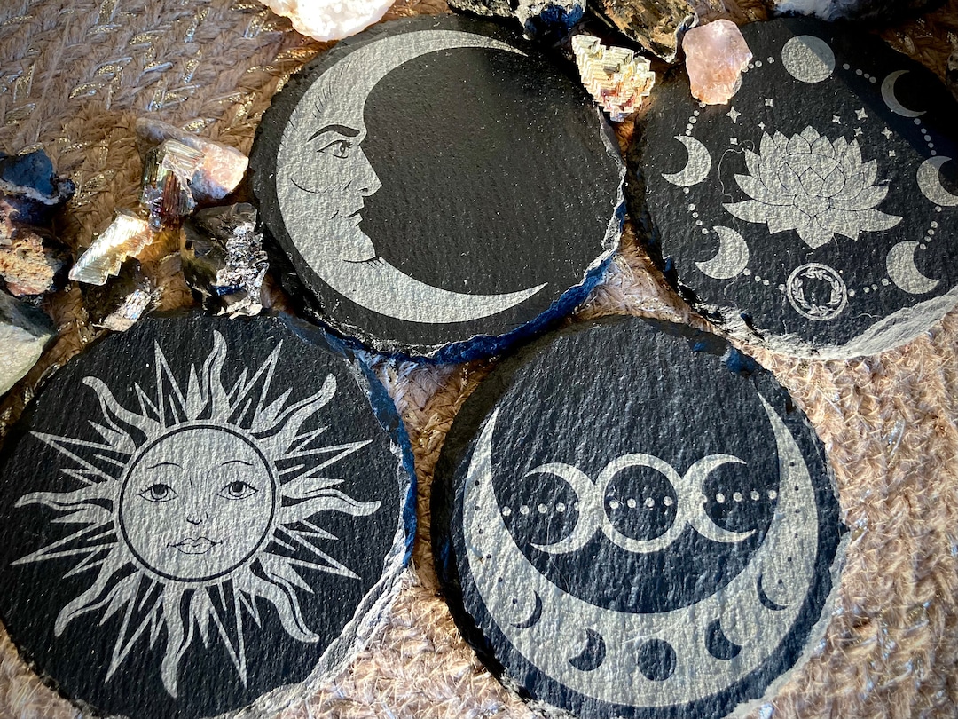Wiccan Coasters - Sun and Moon Coasters - Occult Coasters - Celestial ...