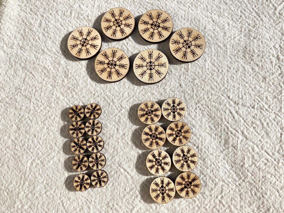 Helm of Awe, Icelandic Button, Wooden Button, Wood Button, Button Set ...