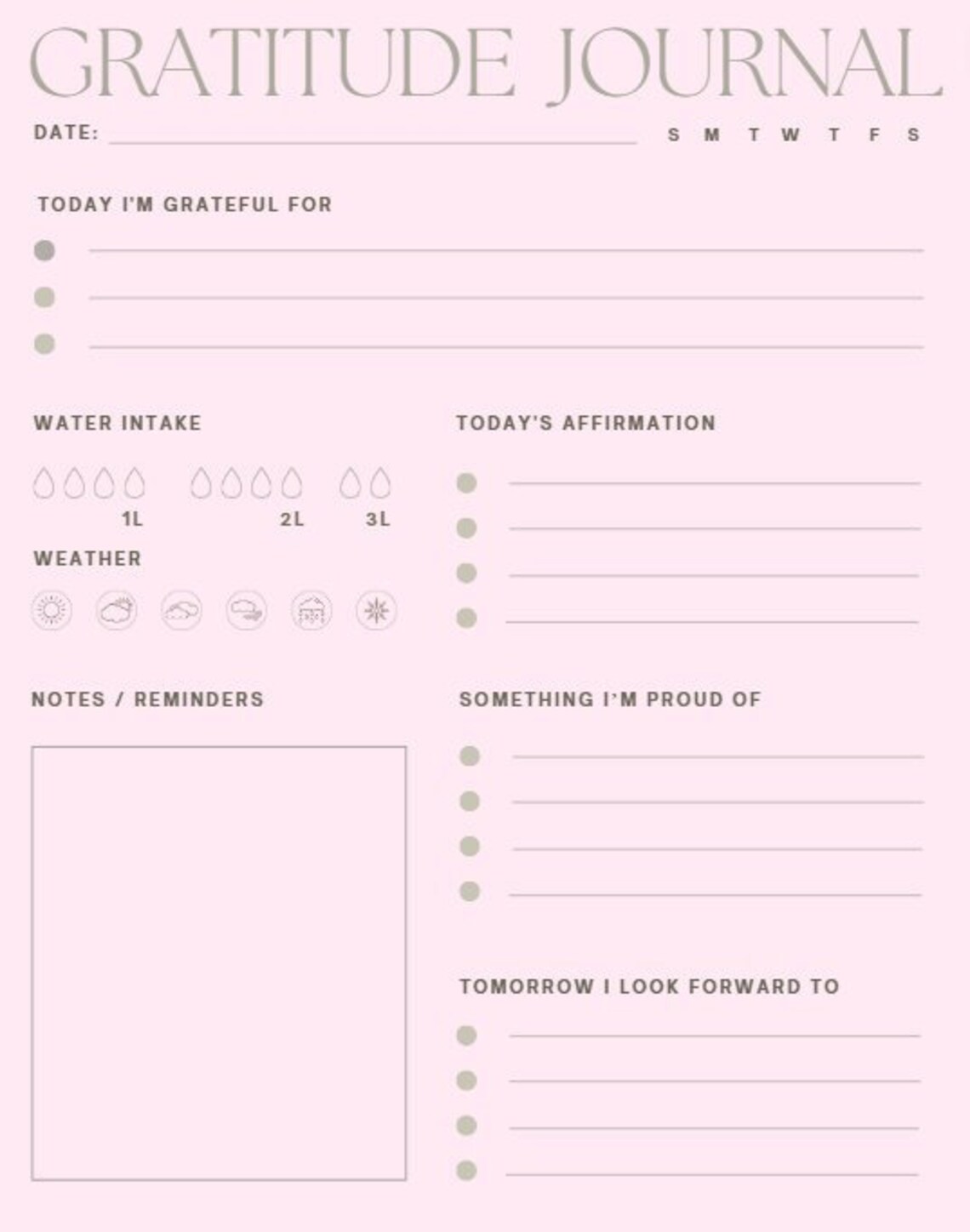 Daily Gratitude Journal, Daily Reflection Template, Self Care ...