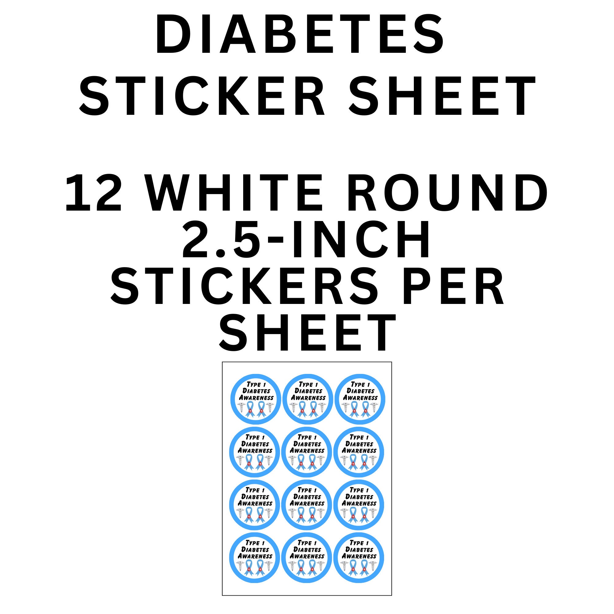 Diabetes Sticker Sheet Type 1 Diabetes Round 2.5 Inch Stickers for ...