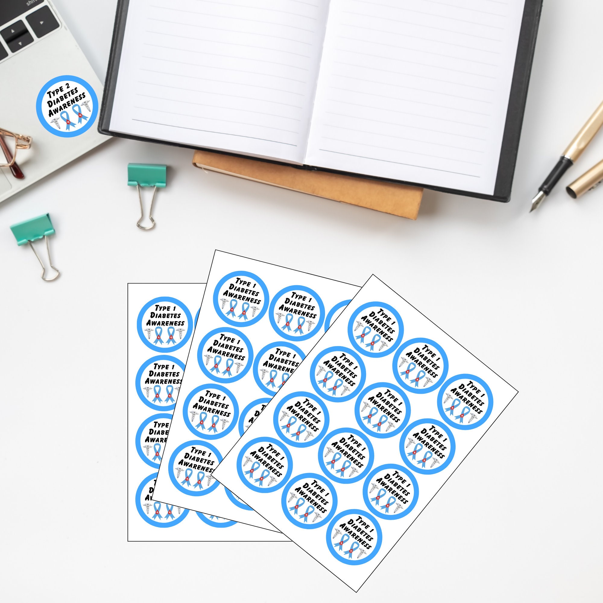Diabetes Sticker Sheet Type 1 Diabetes Round 2.5 Inch Stickers for ...